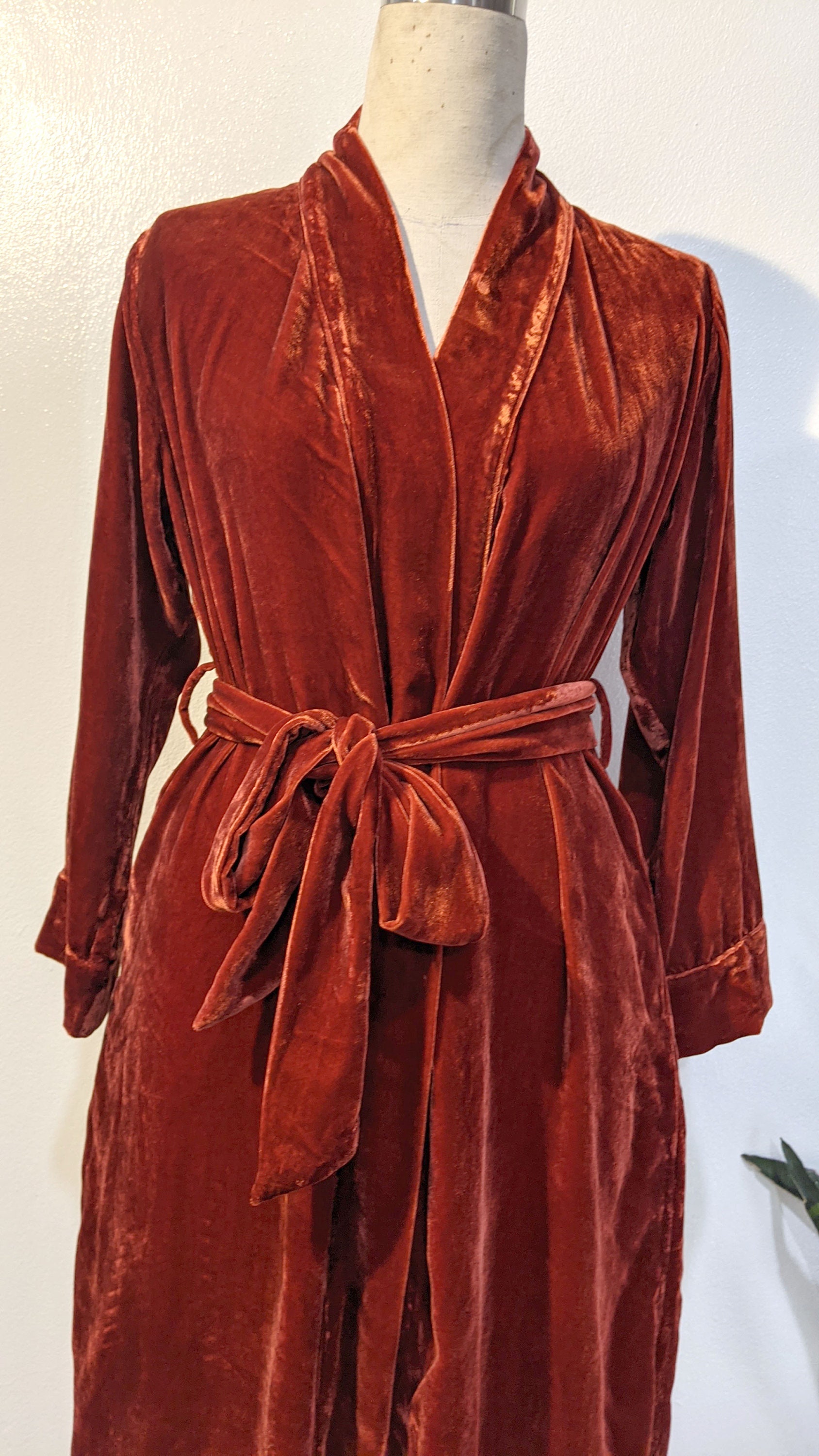 Silk Velvet Night Robe Rust Orange Silk Velvet Kimono Kimono | Etsy