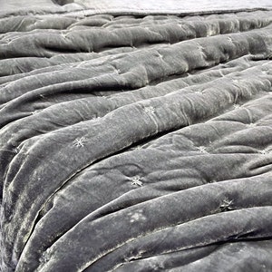 Slate Gray Silk Velvet Throw, Natural Silk Velvet Quilted Blanket,soft ...