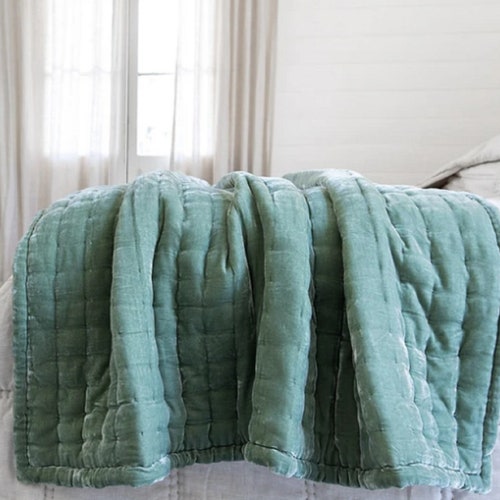 Mint Green Silk Velvet Throw Natural Silk Velvet Quilted - Etsy