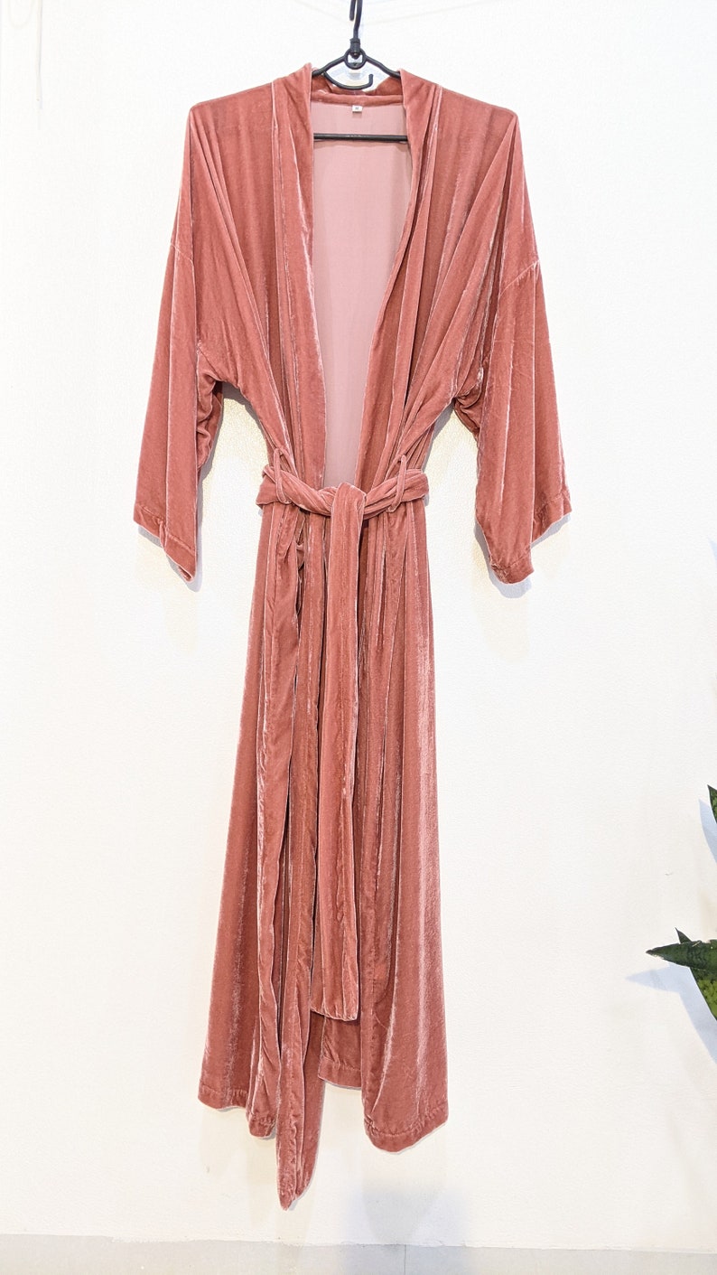 Silk Velvet Night Robe Pink Skin Silk Velvet Kimono Kimono - Etsy