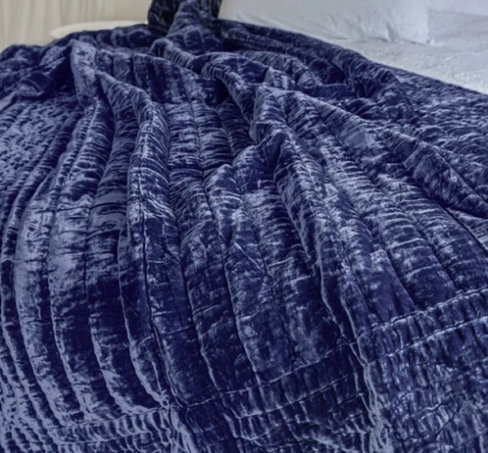Blue Silk Velvet Throw, Natural Silk Velvet Quilted Blanket,soft Duvet ...