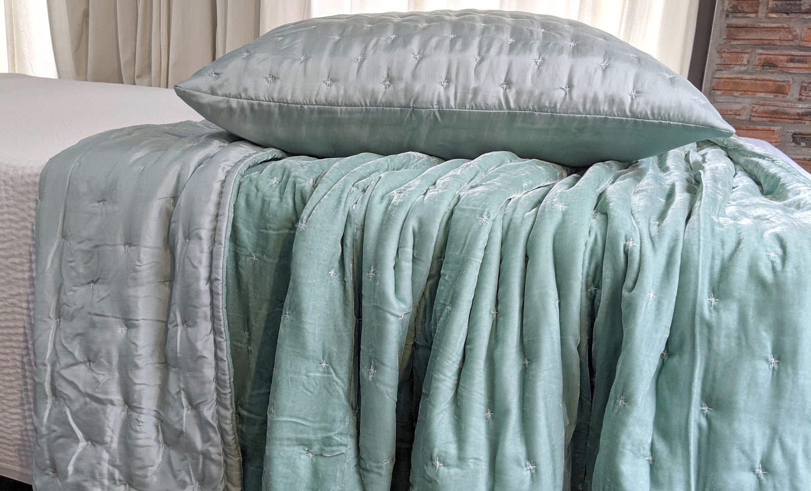 Mint Green Silk Velvet Throw Natural Silk Velvet Quilted - Etsy