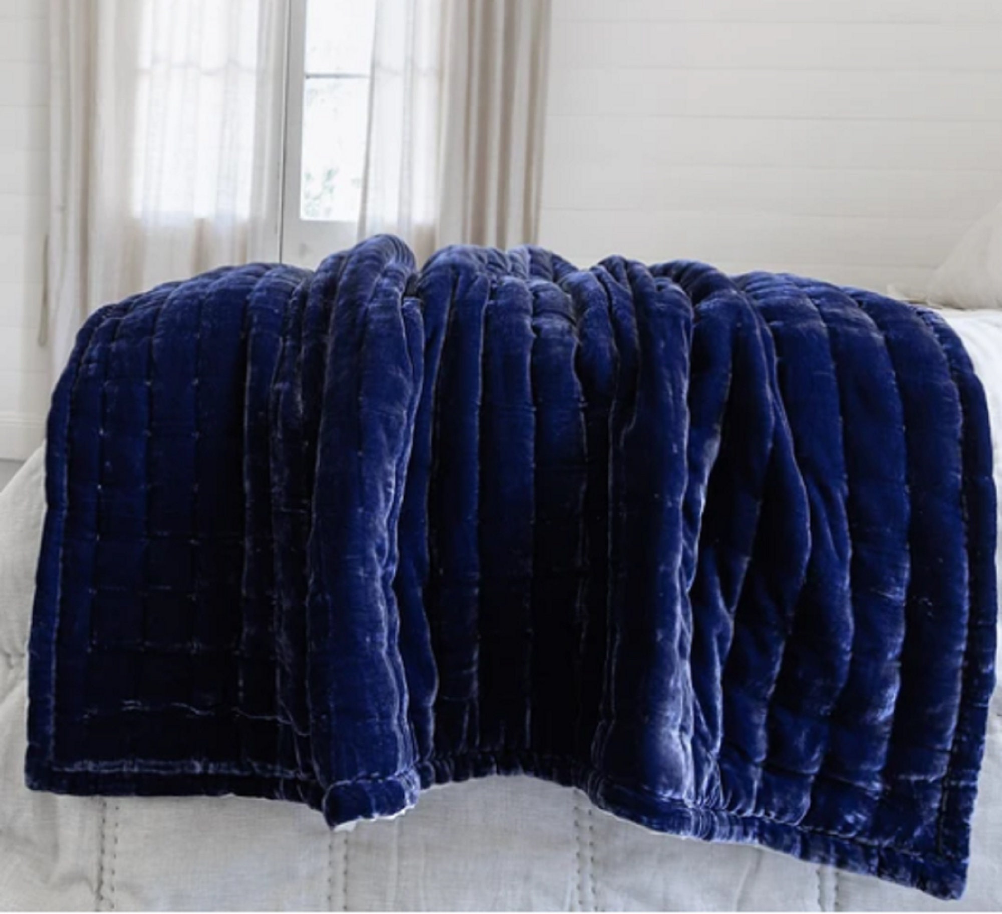 Blue Silk Velvet Throw, Natural Silk Velvet Quilted Blanket,soft Duvet ...