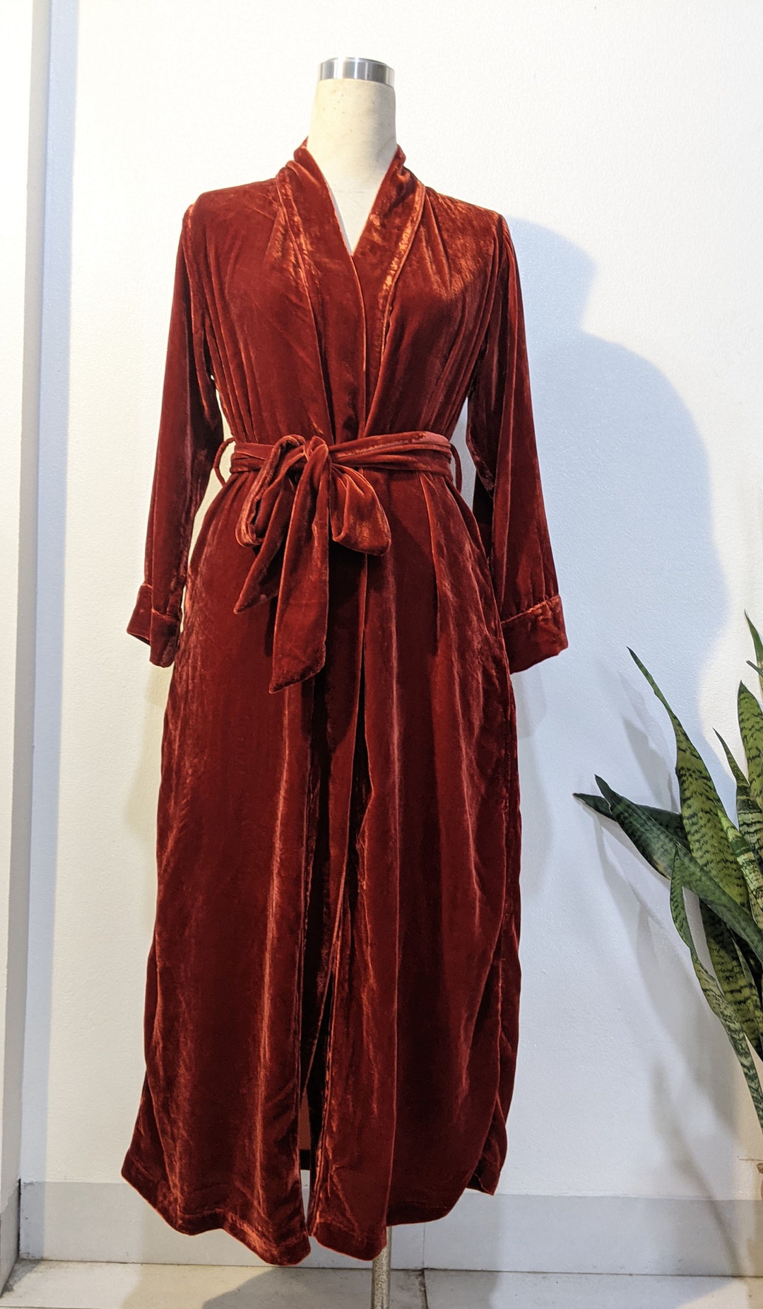 Silk Velvet Night Robe Rust Orange Silk Velvet Kimono, Kimono Cardigan ...
