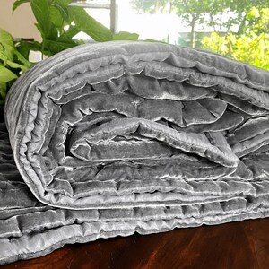 Slate Gray Silk Velvet Throw, Natural Silk Velvet Quilted Blanket,soft ...