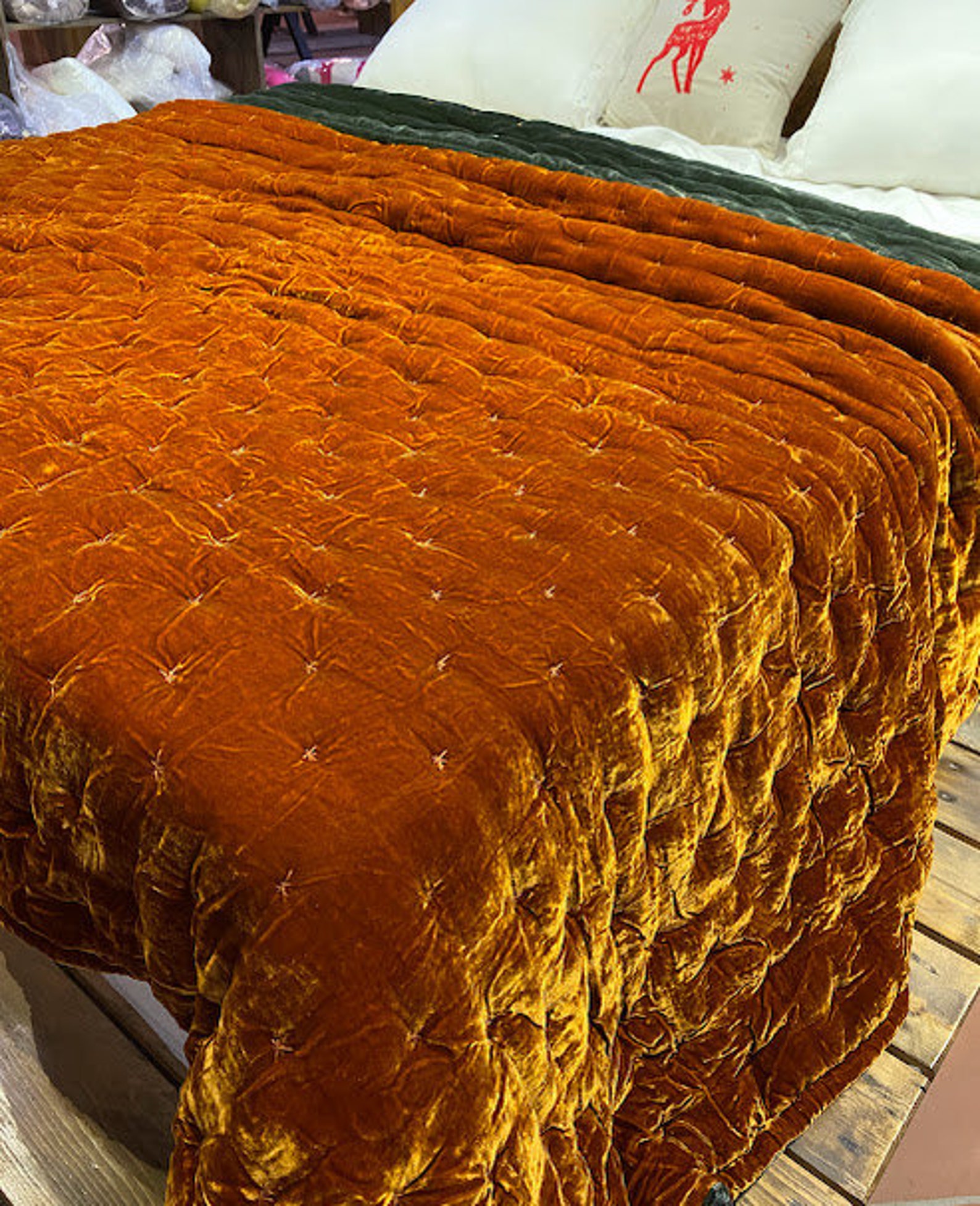 Dusty Rust Both Sides Silk Velvet Throw, Natural Silk Velvet Quilted ...