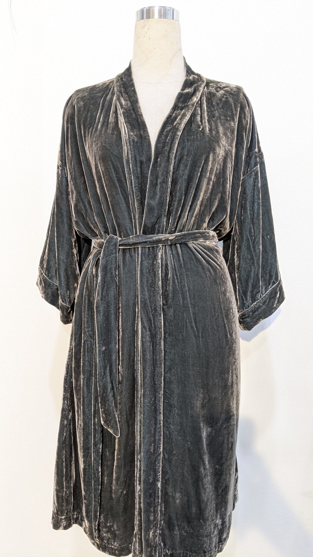 Black Silk Velvet Night Robe, Black Silk Velvet Kimono, Kimono Cardigan ...