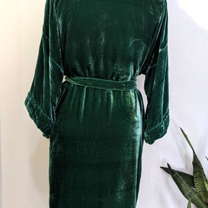 Silk Velvet Night Robe Dark Green Silk Velvet Kimono, Kimono Cardigan ...