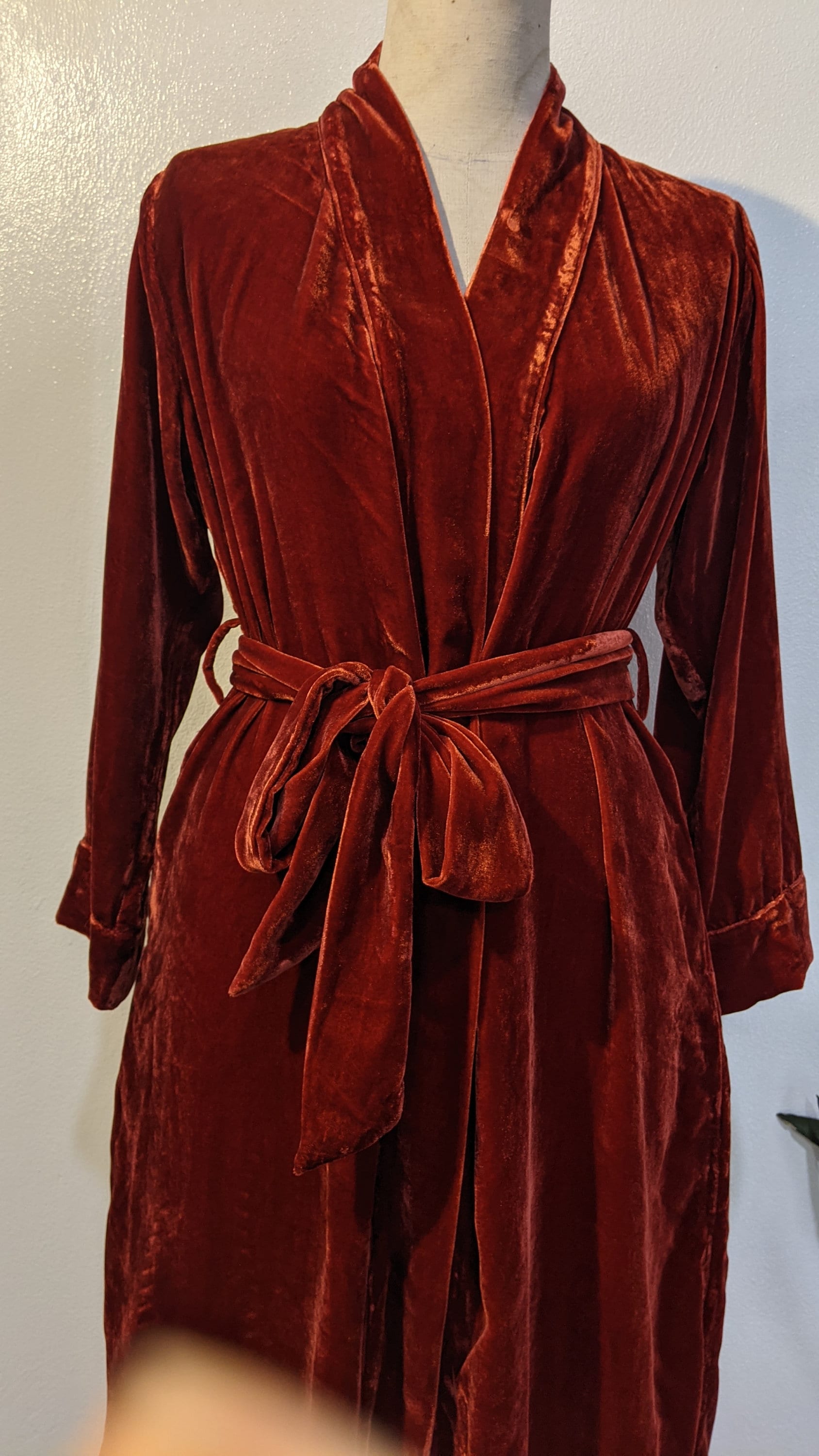 Silk Velvet Night Robe Rust Orange Silk Velvet Kimono Kimono | Etsy
