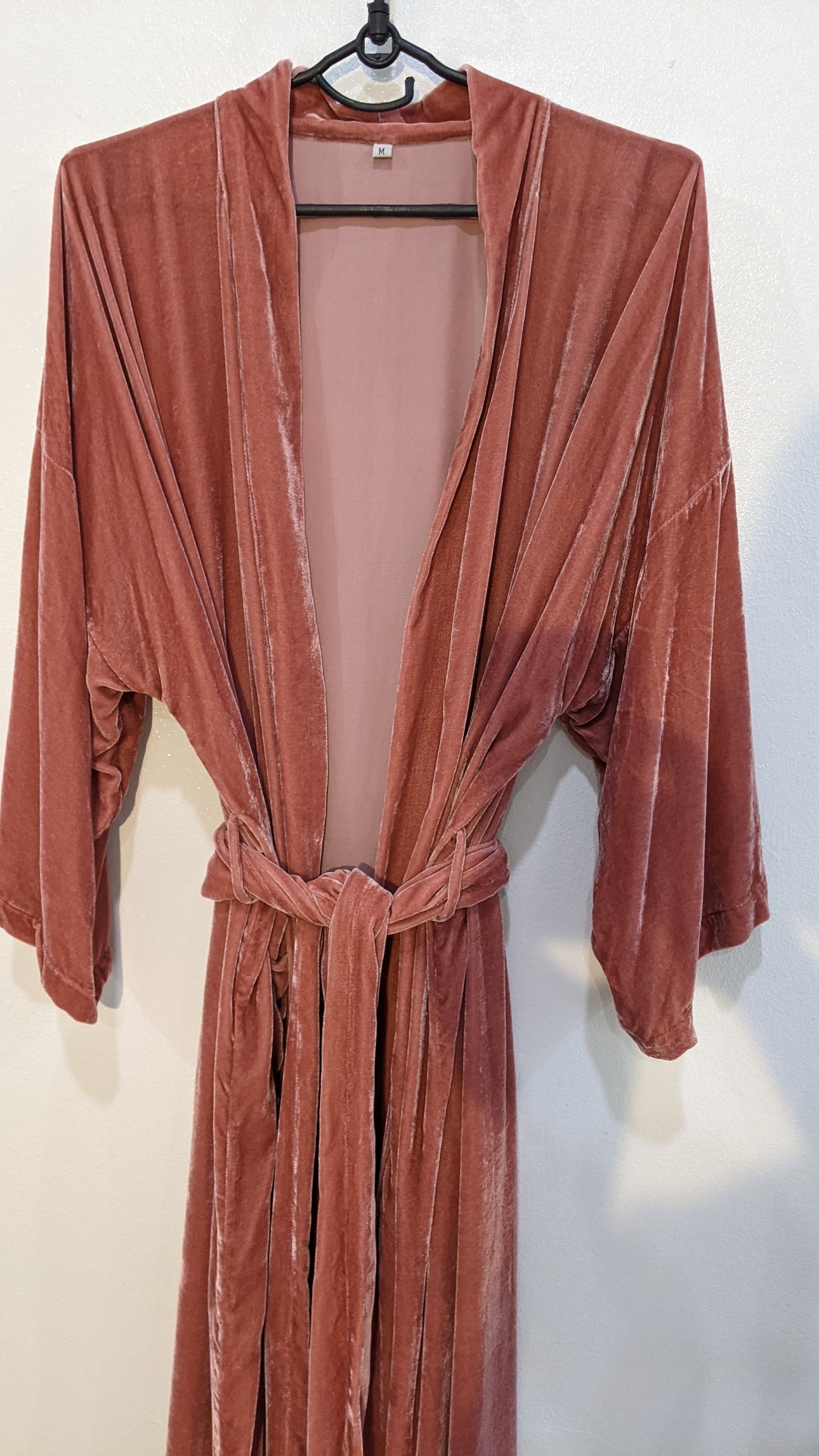 Silk Velvet Night Robe Pink Skin Silk Velvet Kimono Kimono - Etsy