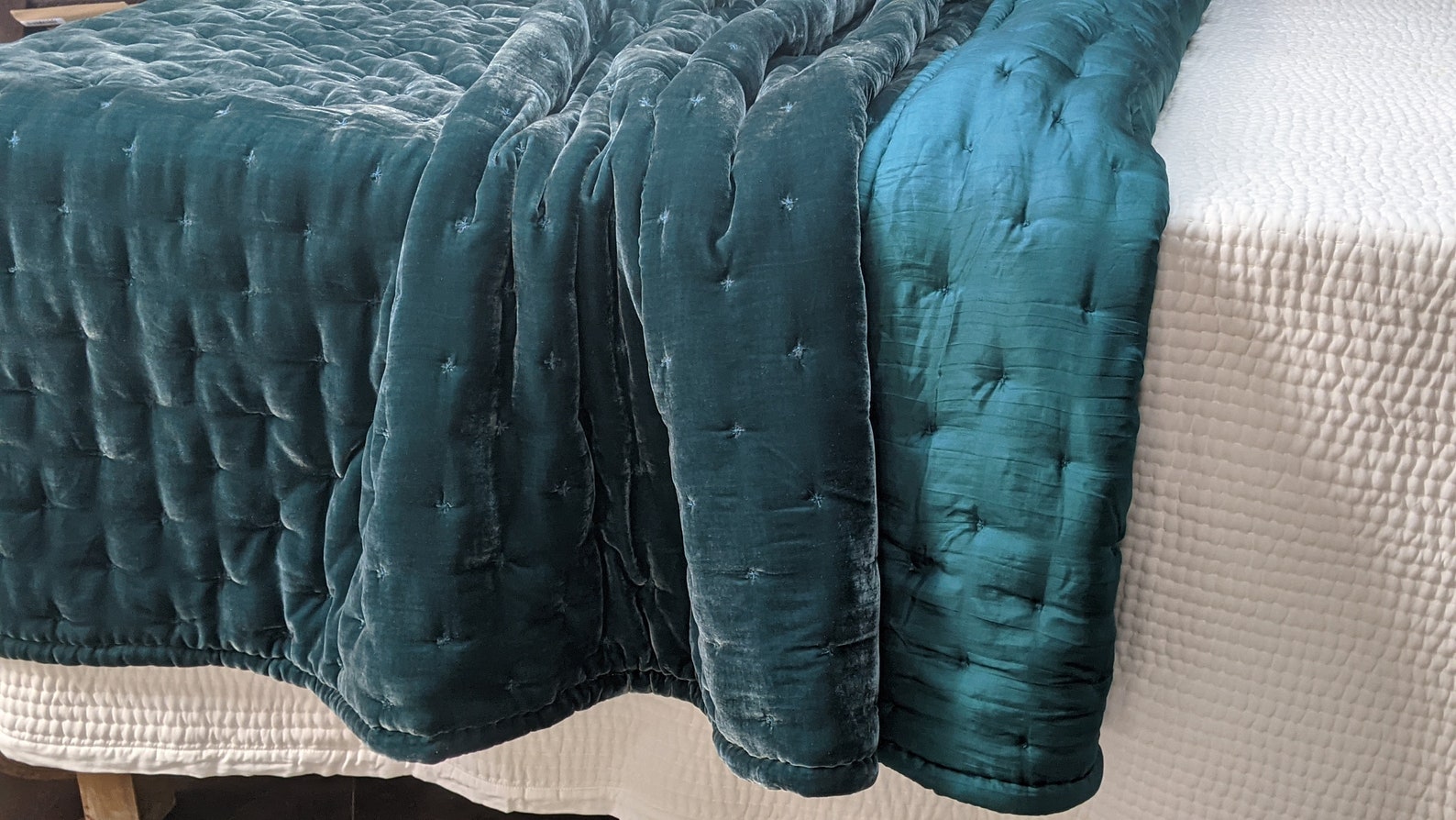 Blue Grey Silk Velvet Throw Natural Silk Velvet Quilted | Etsy