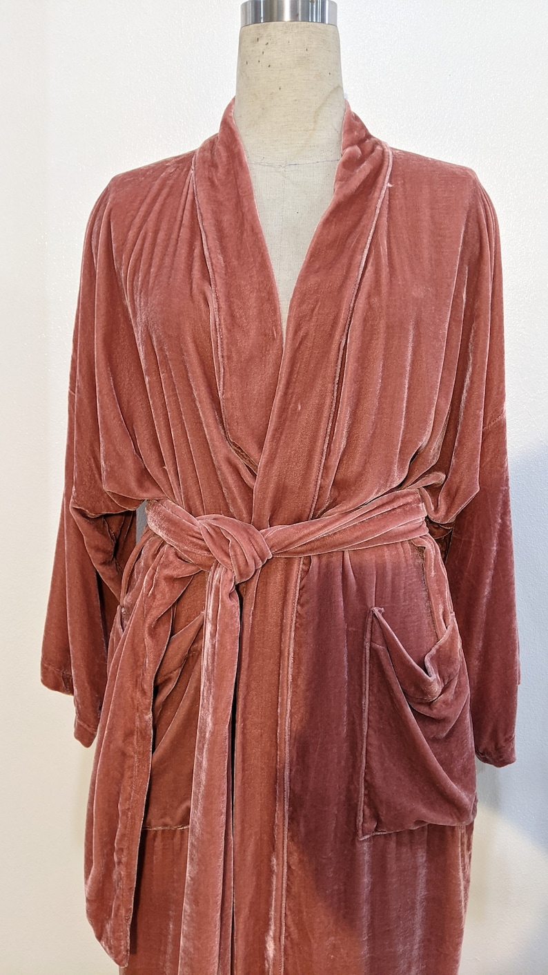 Silk Velvet Night Robe Pink Skin Silk Velvet Kimono Kimono - Etsy
