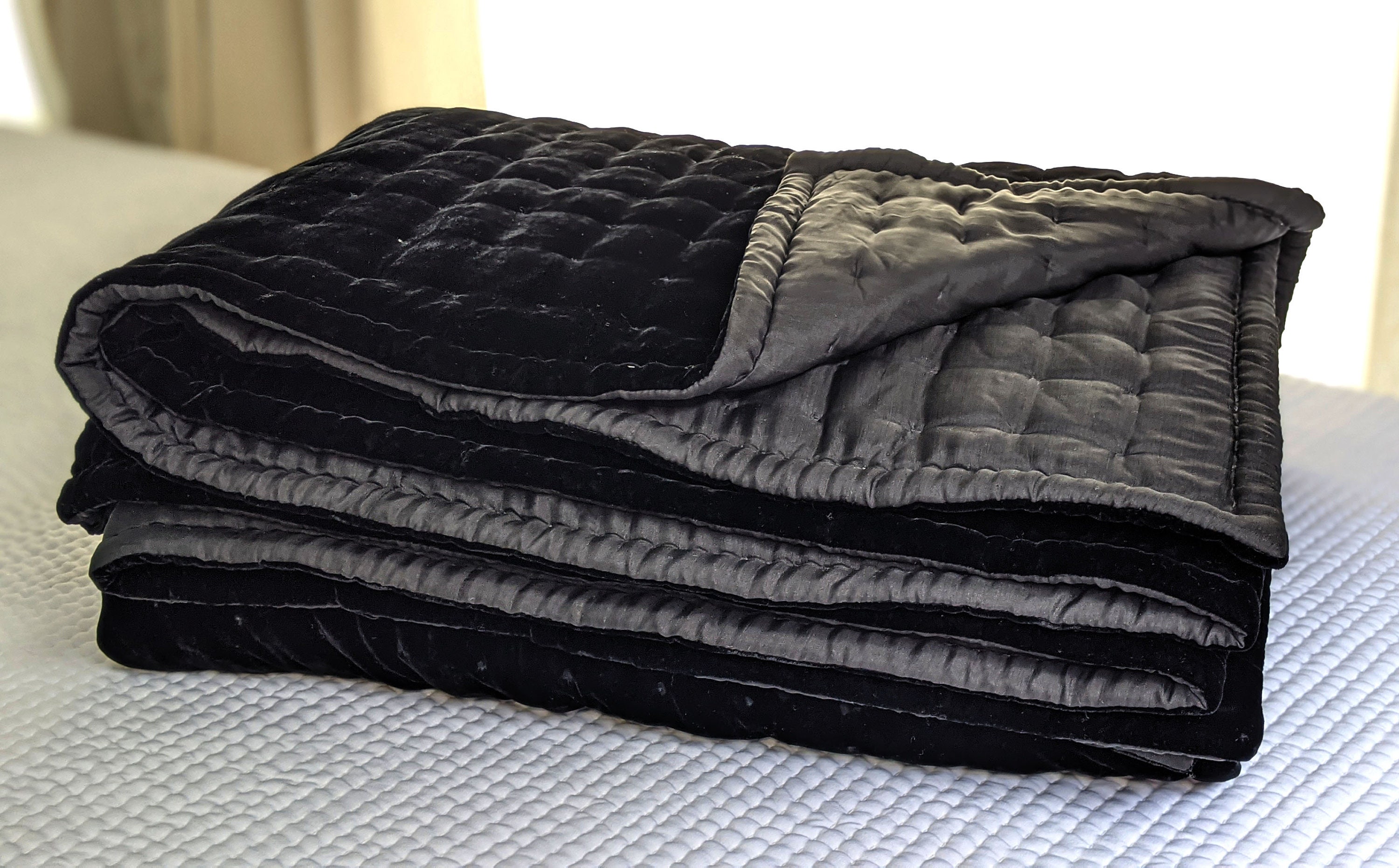 Black Silk Velvet Throw, Natural Silk Velvet Quilted Blanket,soft Duvet ...