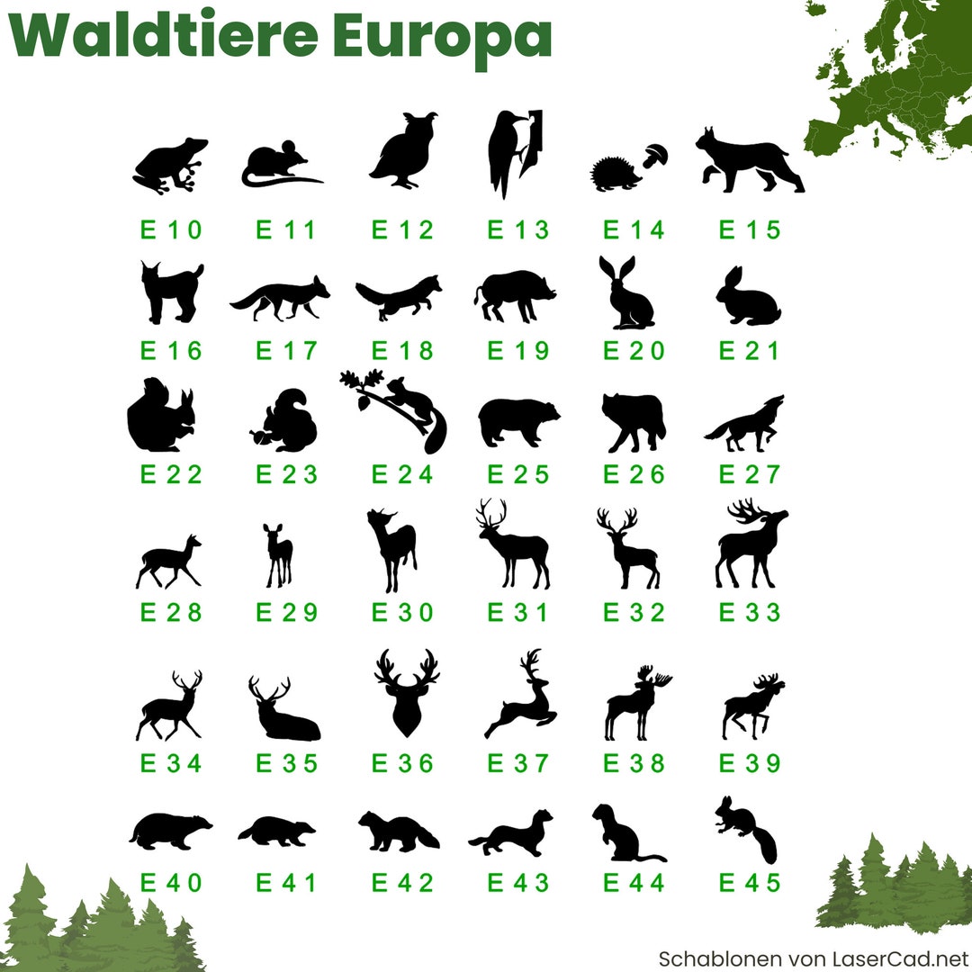 Stencils "forest Animals of Europe" - DIN A7 / A6 / A5 / A4 / A3 / A2 ...