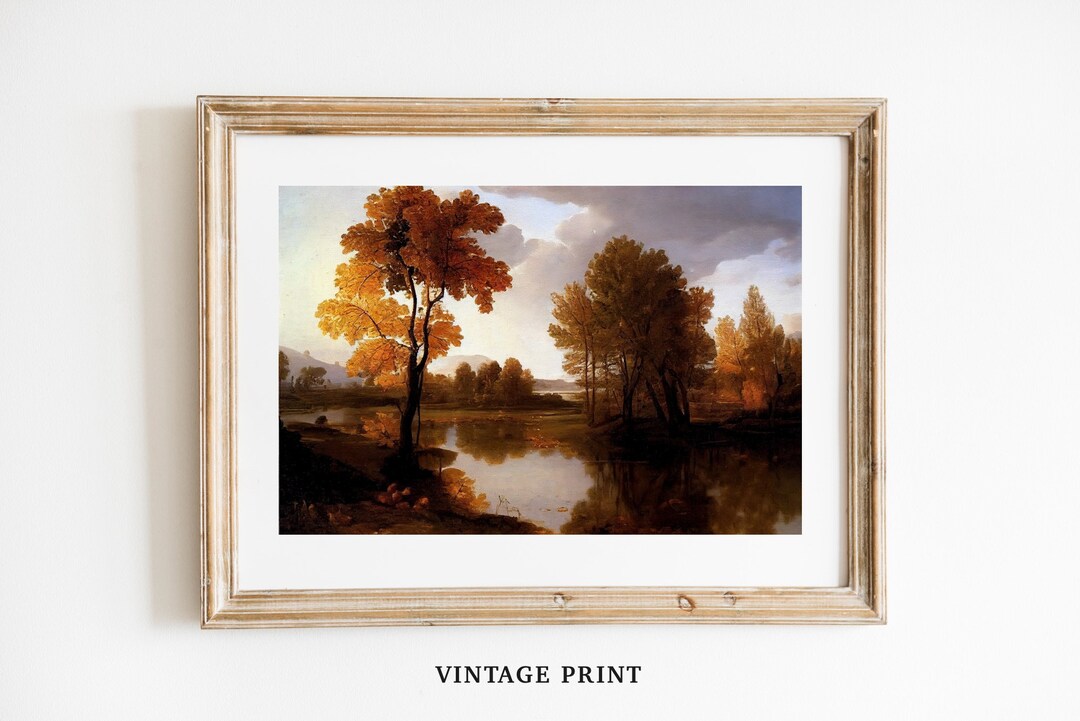 PRINTABLE Antique Autumn Lake Painting ~ Vintage Neutral Wall Art Print ...