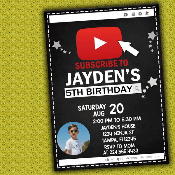 Youtube Birthday Party Invitation - Etsy UK