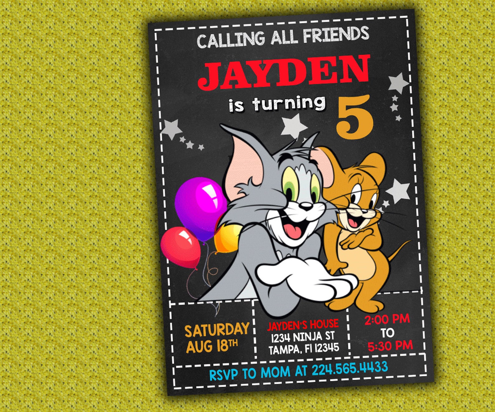 Tom and Jerry Birthday Printable Invitation / Tom and Jerry | Etsy