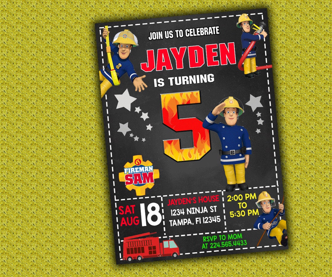 Fireman Sam Birthday Printable Invitation / Fireman Sam - Etsy