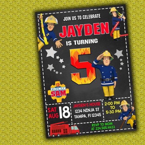 Fireman Sam Birthday Printable Invitation / Fireman Sam - Etsy