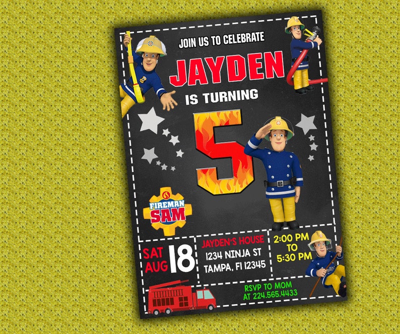 Fireman Sam Birthday Printable Invitation / Fireman Sam - Etsy