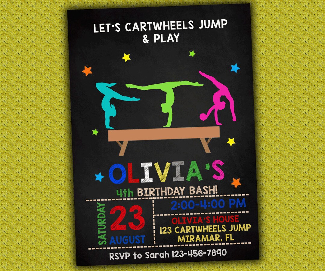Cartwheel Birthday Printable Invitation / Cartwheel Digital - Etsy