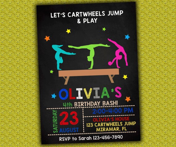 Cartwheel Birthday Printable Invitation / Cartwheel Digital | Etsy