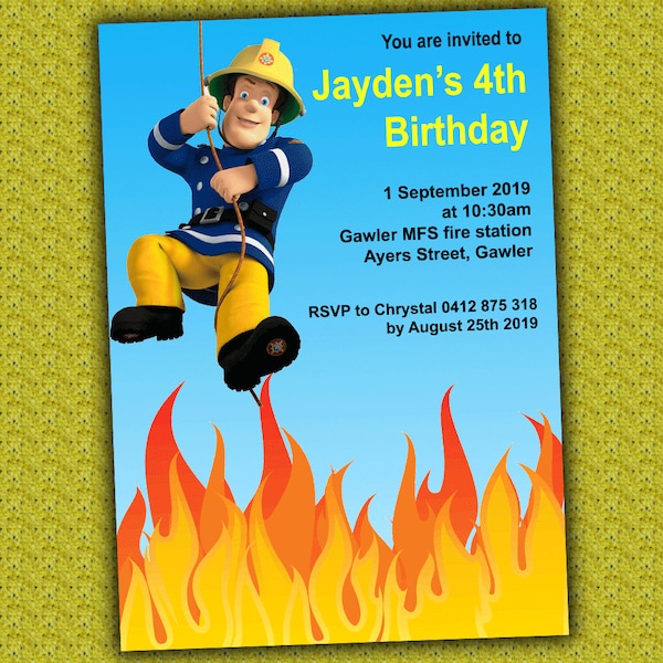 Fireman Sam Birthday Party Invitation - Etsy
