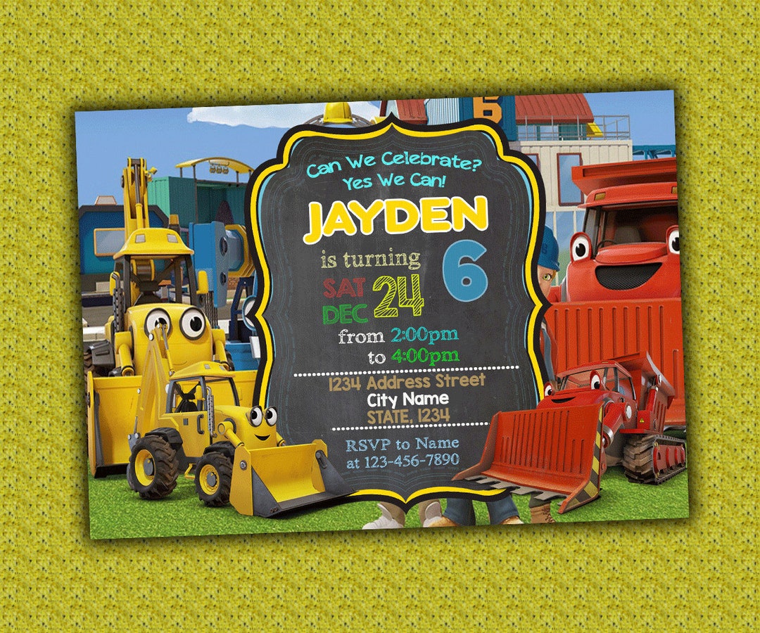 Bob the Builder Birthday Printable Invitation / Bob the Builder Digital ...
