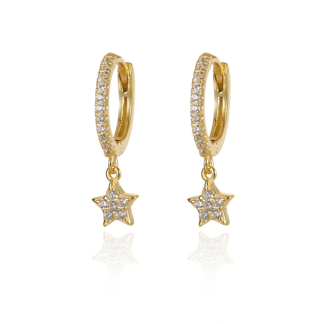 Gold Star Huggie Hoop Earrings, Silver Star Hoops, Diamond Star Hoops ...