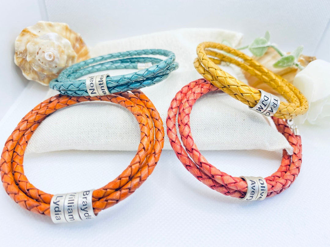 Custom Bracelets for Women With Personalized Beads, Leather Kids Name ...
