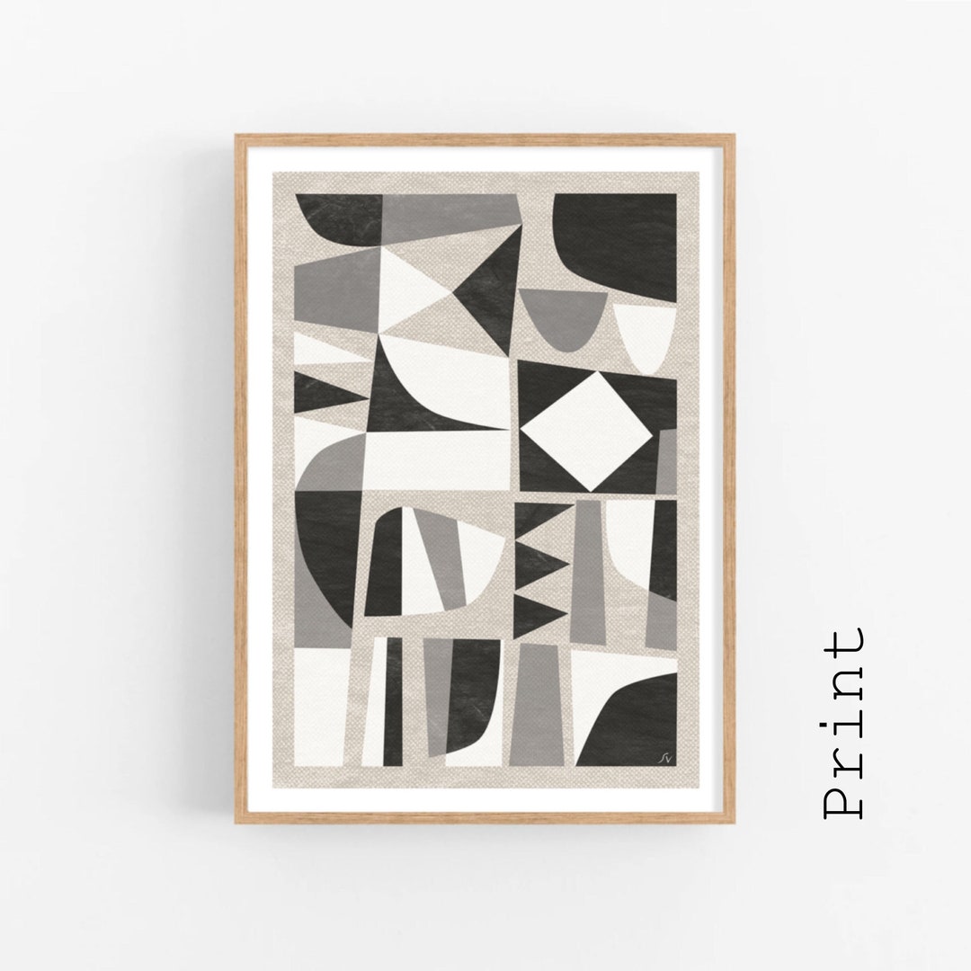 Black White Abstract Art / Geometric Shapes Wall Art / Black and White ...