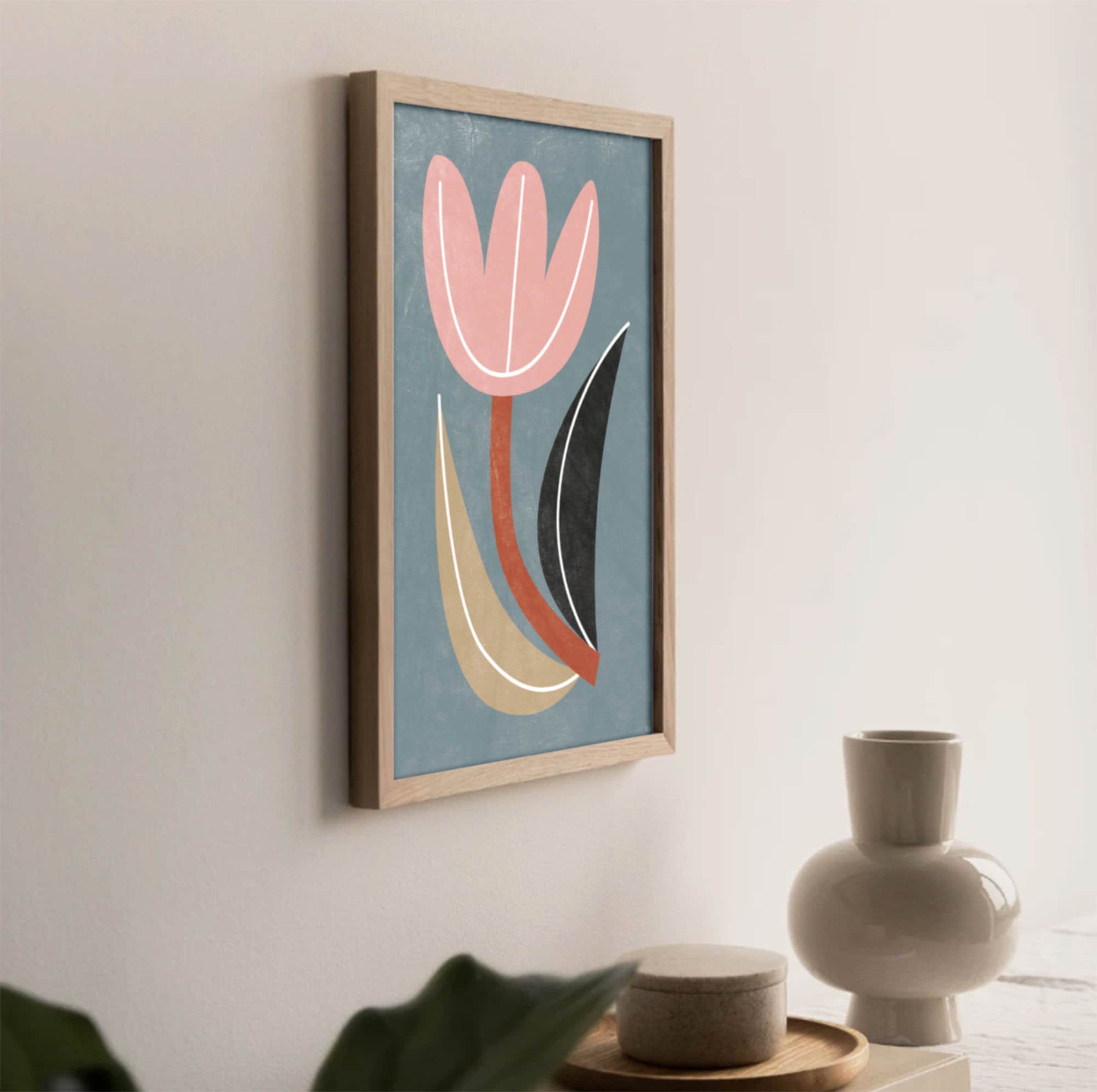 Art Print With a Stylized Tulip, Illustration of a Single Flower, Pink ...