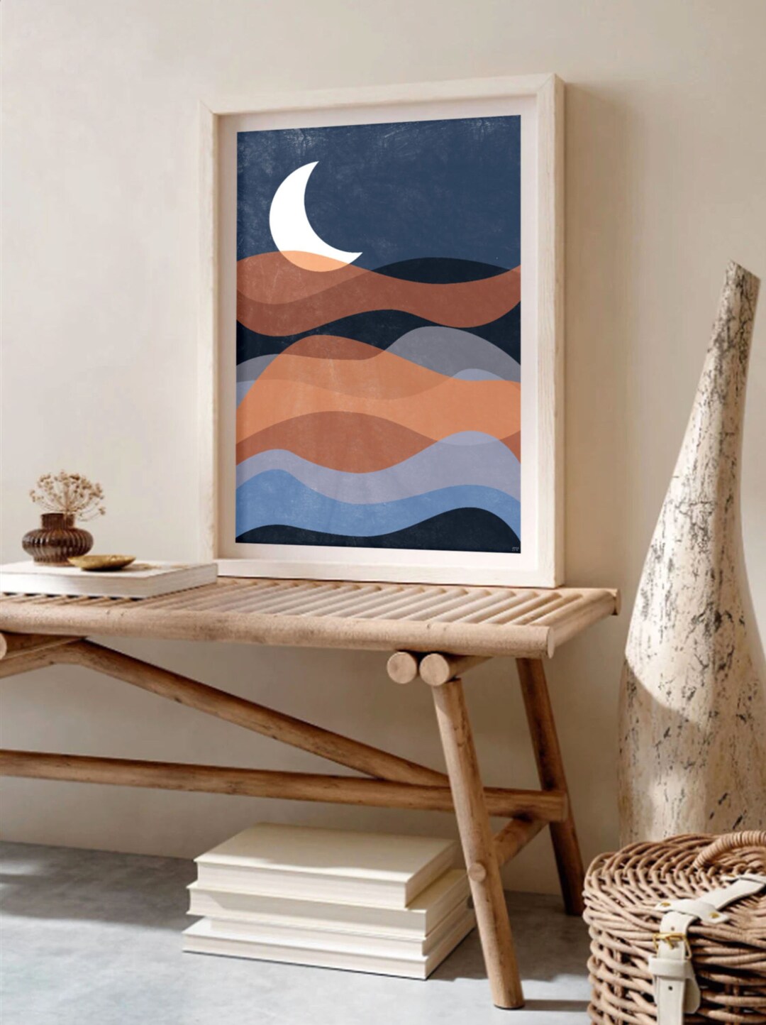 Seascape / Blue Sea Poster / Moon Landscape Printable Wall Art / Moon ...