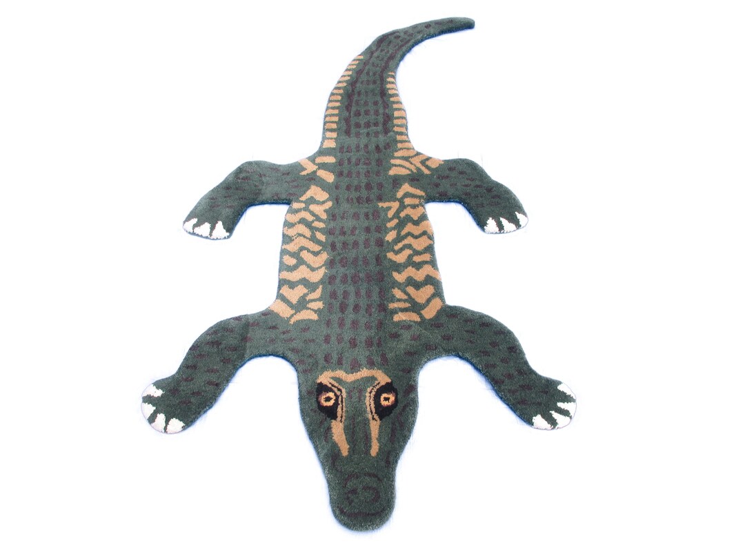 Hand-tufted Crocodile Rug 5x3ft Unique & Whimsical Home Decor Alligator ...
