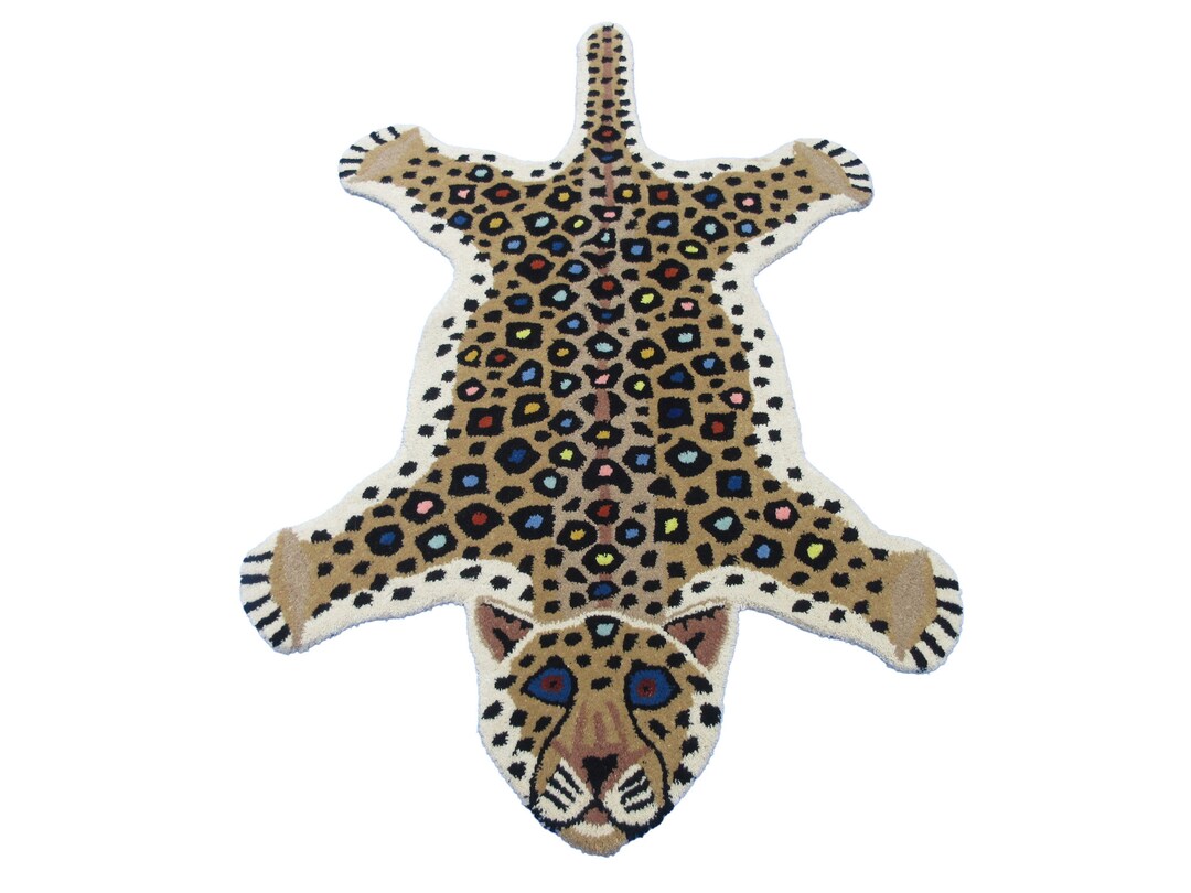 Hand Tufted Leopard Shaped Rug With Colorful Spots 3x5ft Animal Print ...