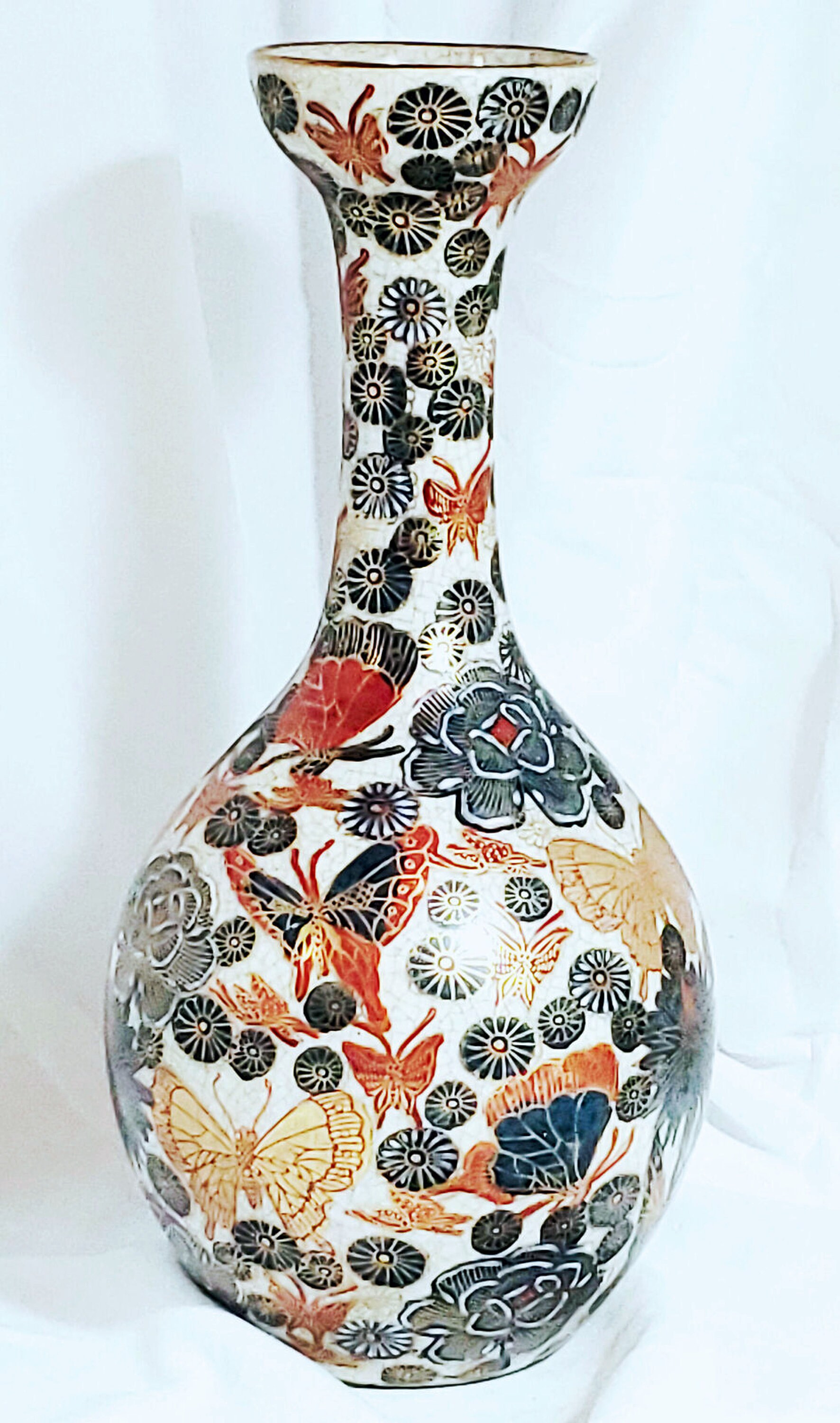 Rare Japanese Satsuma Shimazu Mon Crest Marked, Hand Painted Vase From ...