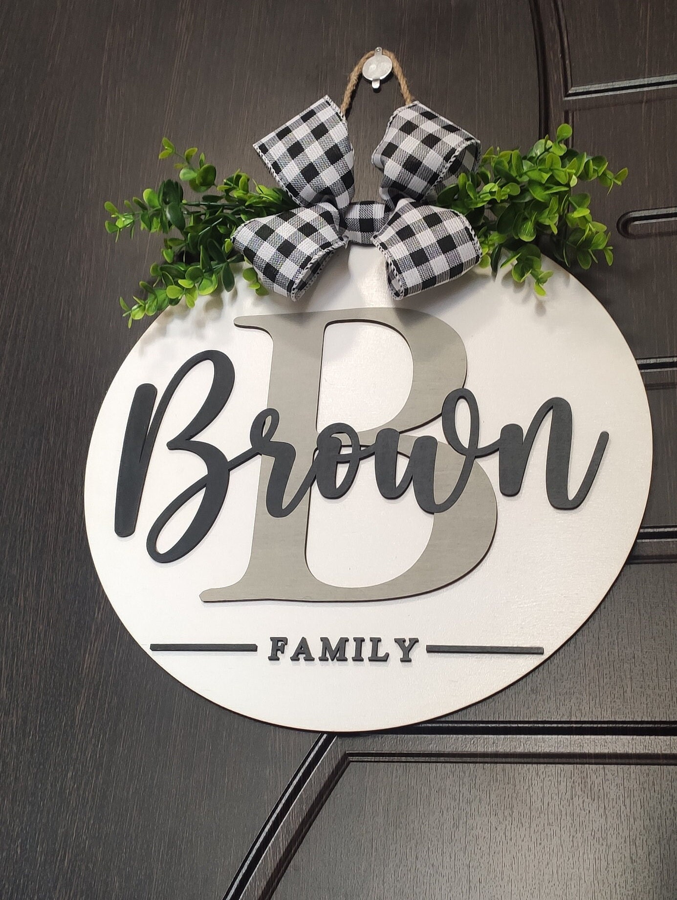 Custom Monogram Wreath, Wooden Monogram Door Hanger, Family Monogram ...