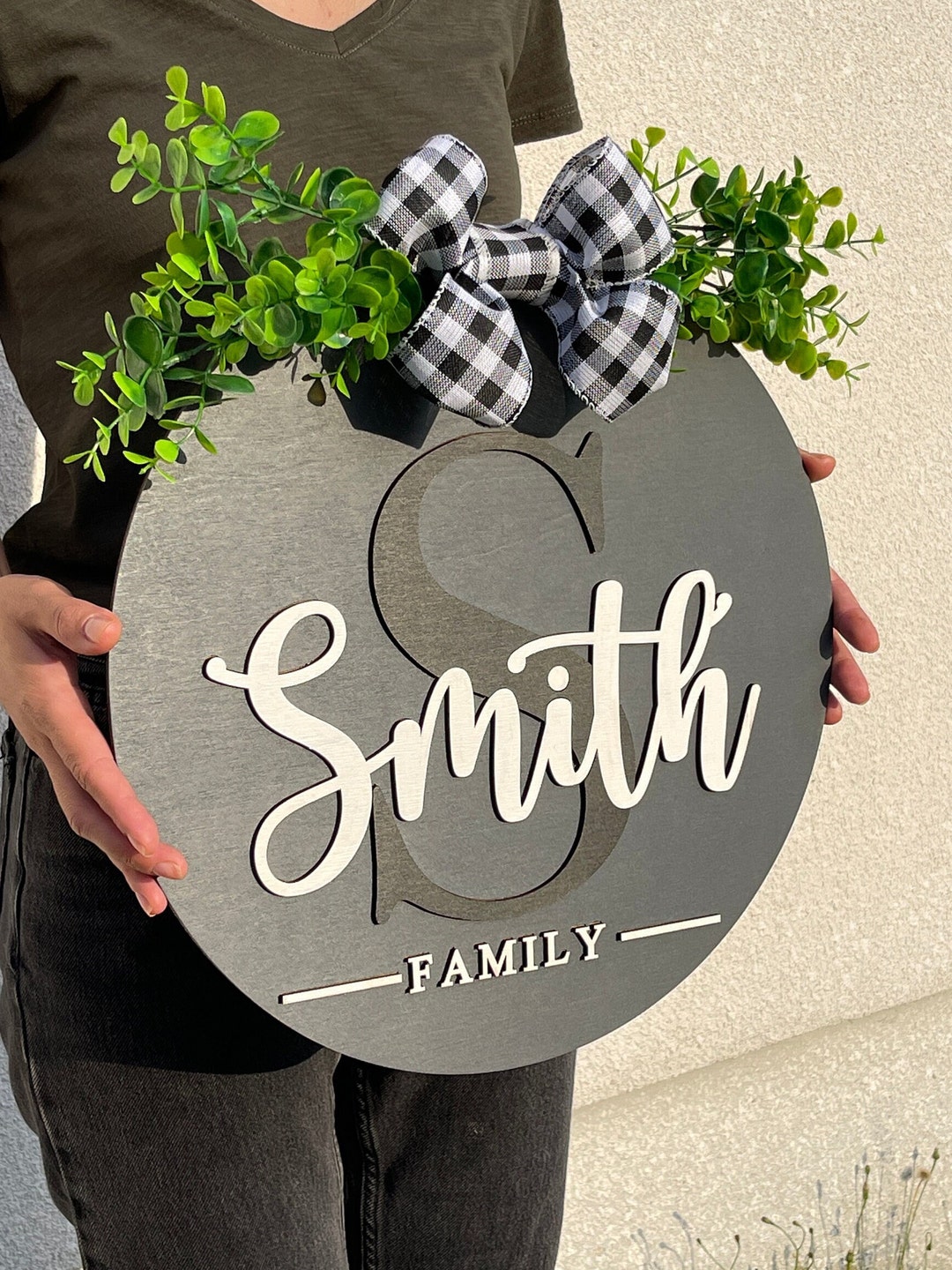Welcome Wooden Family Name Sign - Custom Door Hanger, Personalized ...