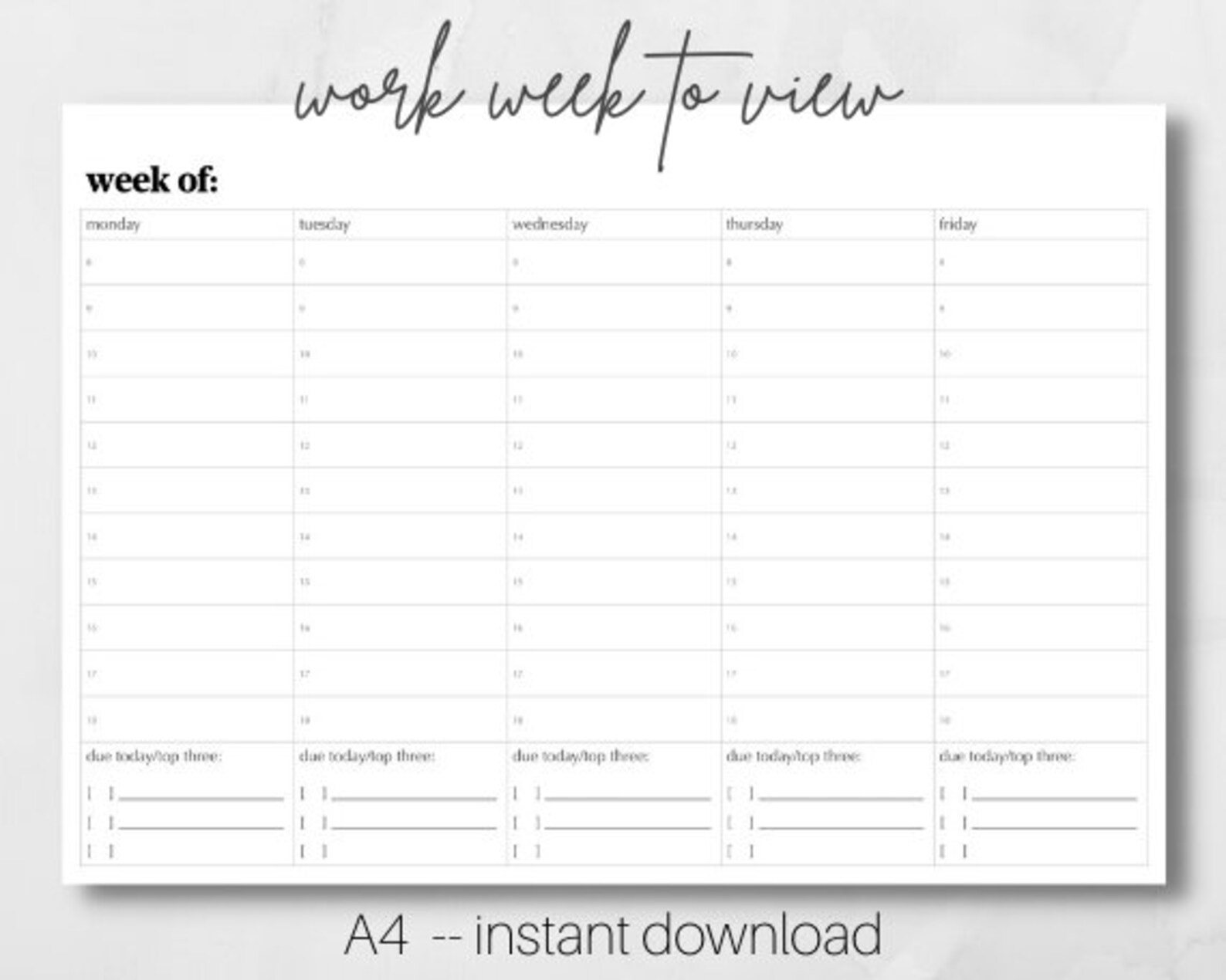 Simple Work-week to View A4 Printable - Etsy