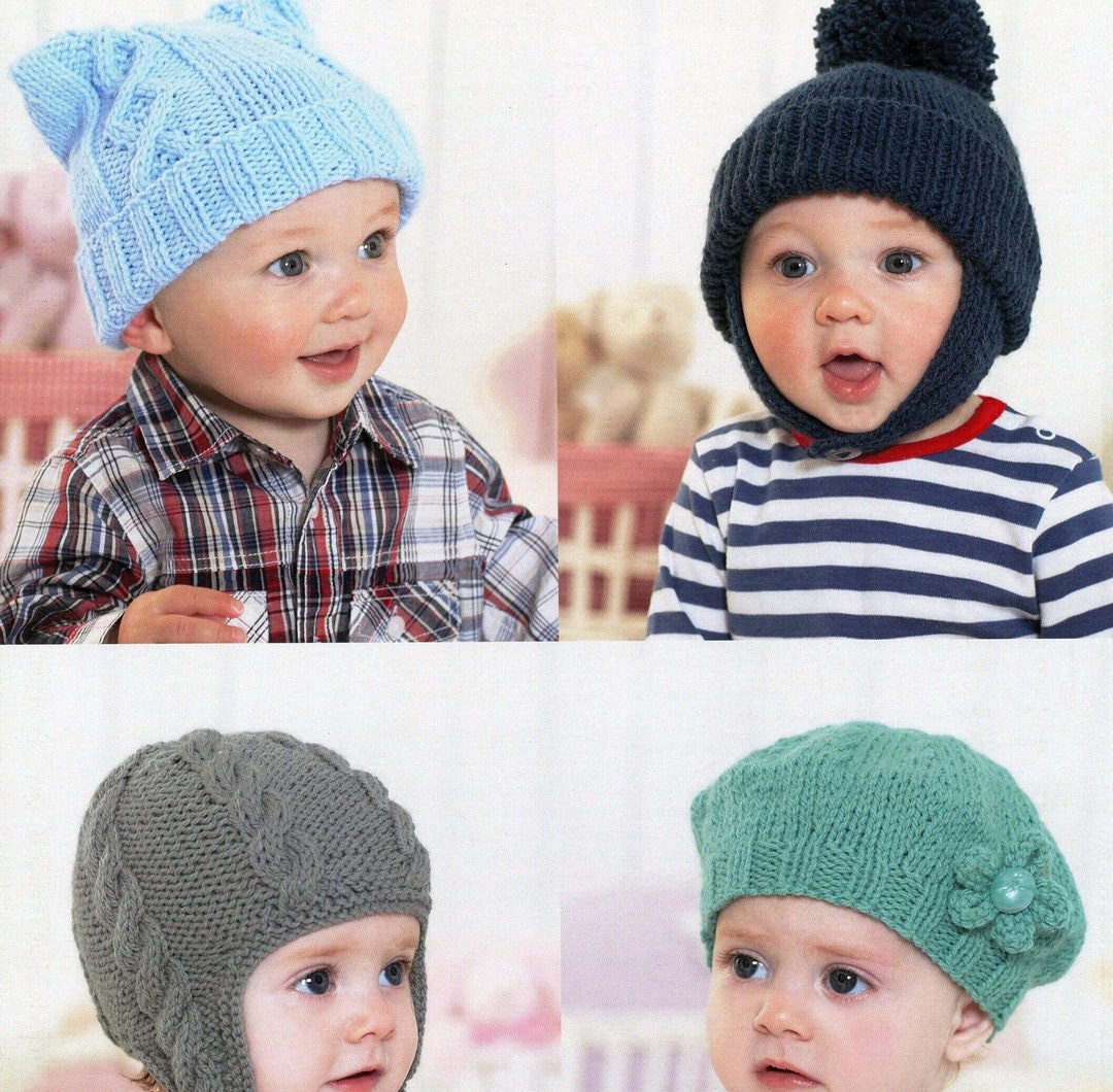 Knit Baby Kids Hats Beret Cabled Helmet T-bag - 0-6, 6-12 Months, 1-2 ...