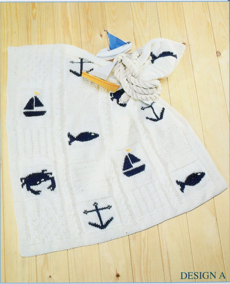 Nautical Ocean-theme Blanket W/ Cables 28x24 in / 71x61 Cm - Etsy