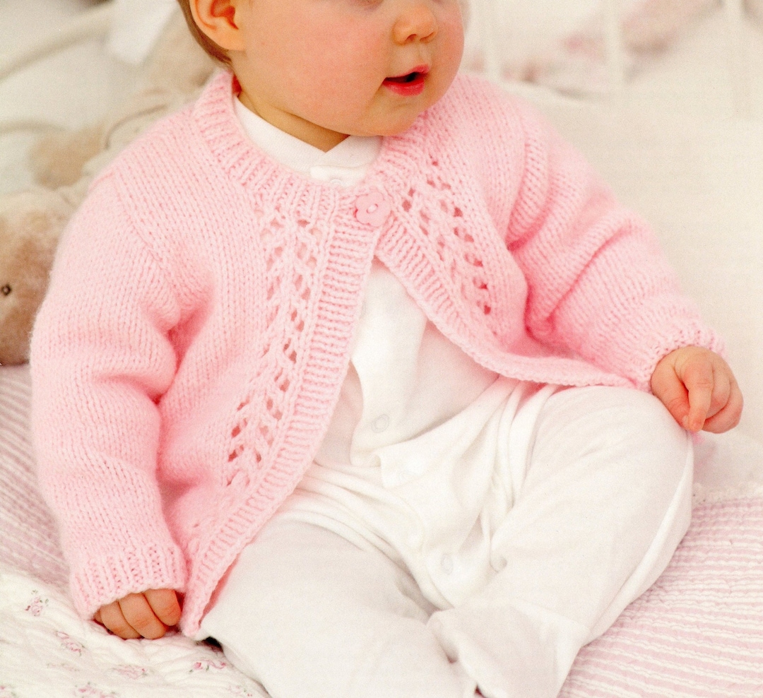 DK 8-ply Knit Baby Girl Long Sleeve Cardie - 0-6, 6-12 Months, 1-2, 2-3 ...