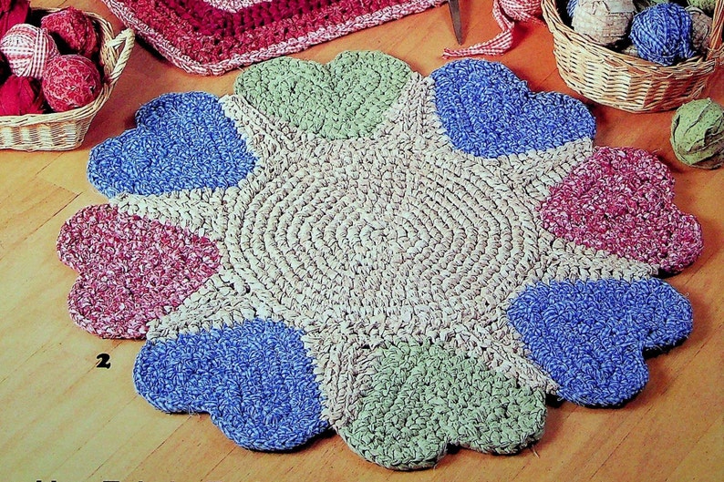 Crochet Rug Pattern Book - Rags to Rugs - 6 Designs - Sunflower, Hearts ...