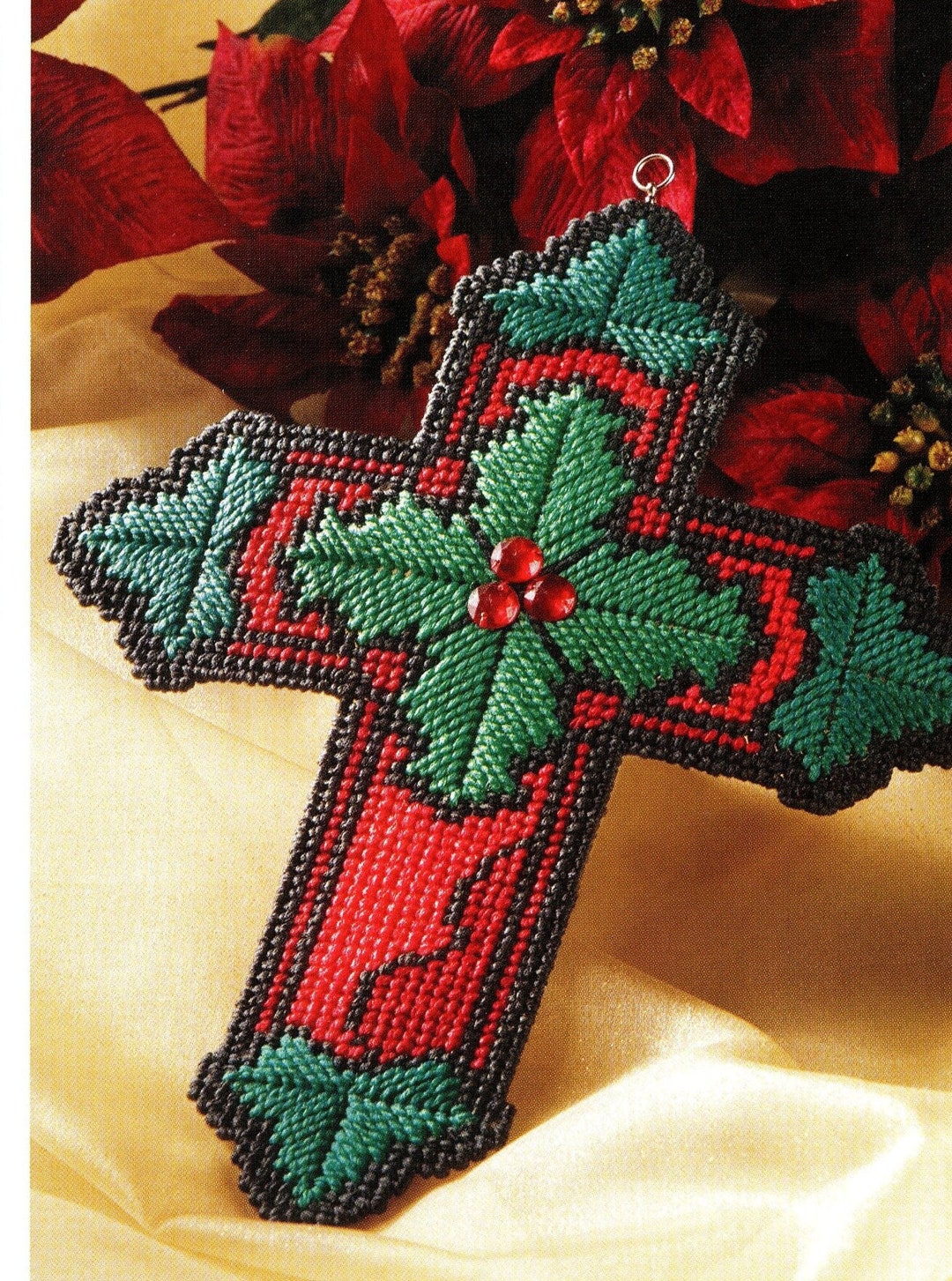 Red Green Cross With Mistletoe Holly Berries - Plastic Canvas Project ...