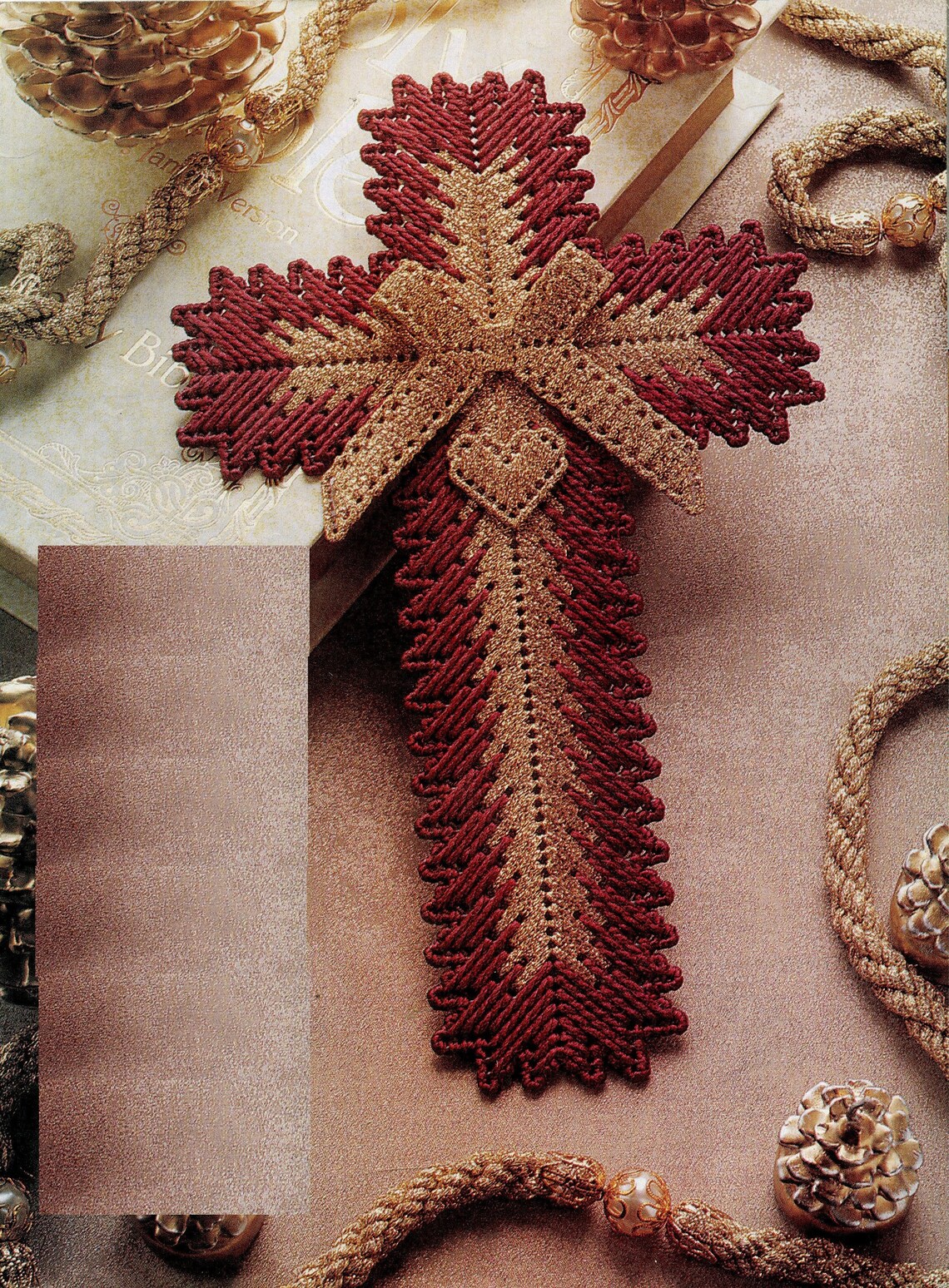 Red Gold Cross With Bow and Heart - Plastic Canvas Project Intermediate ...