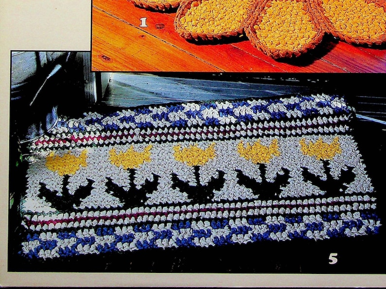 Crochet Rug Pattern Book - Rags to Rugs - 6 Designs - Sunflower, Hearts ...