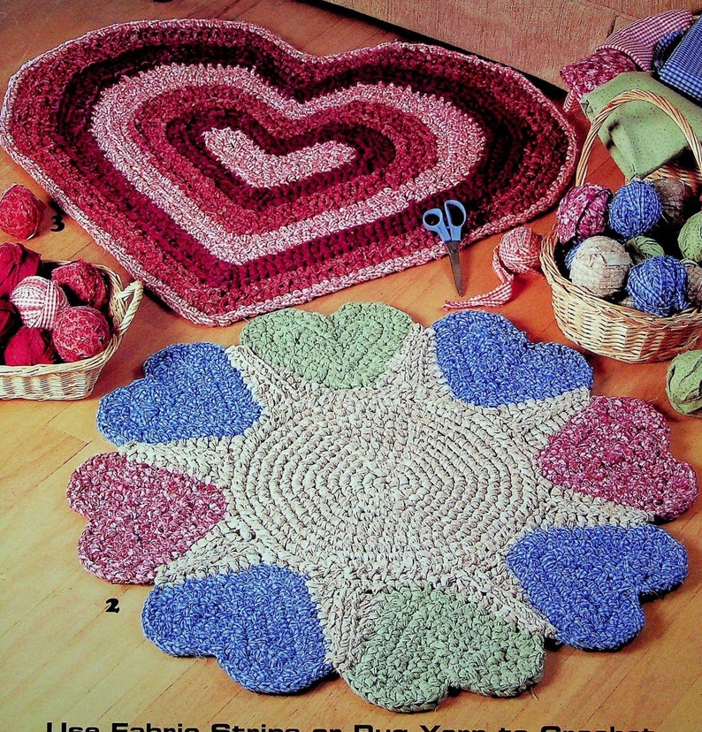 Crochet Rug Pattern Book - Rags to Rugs - 6 Designs - Sunflower, Hearts ...