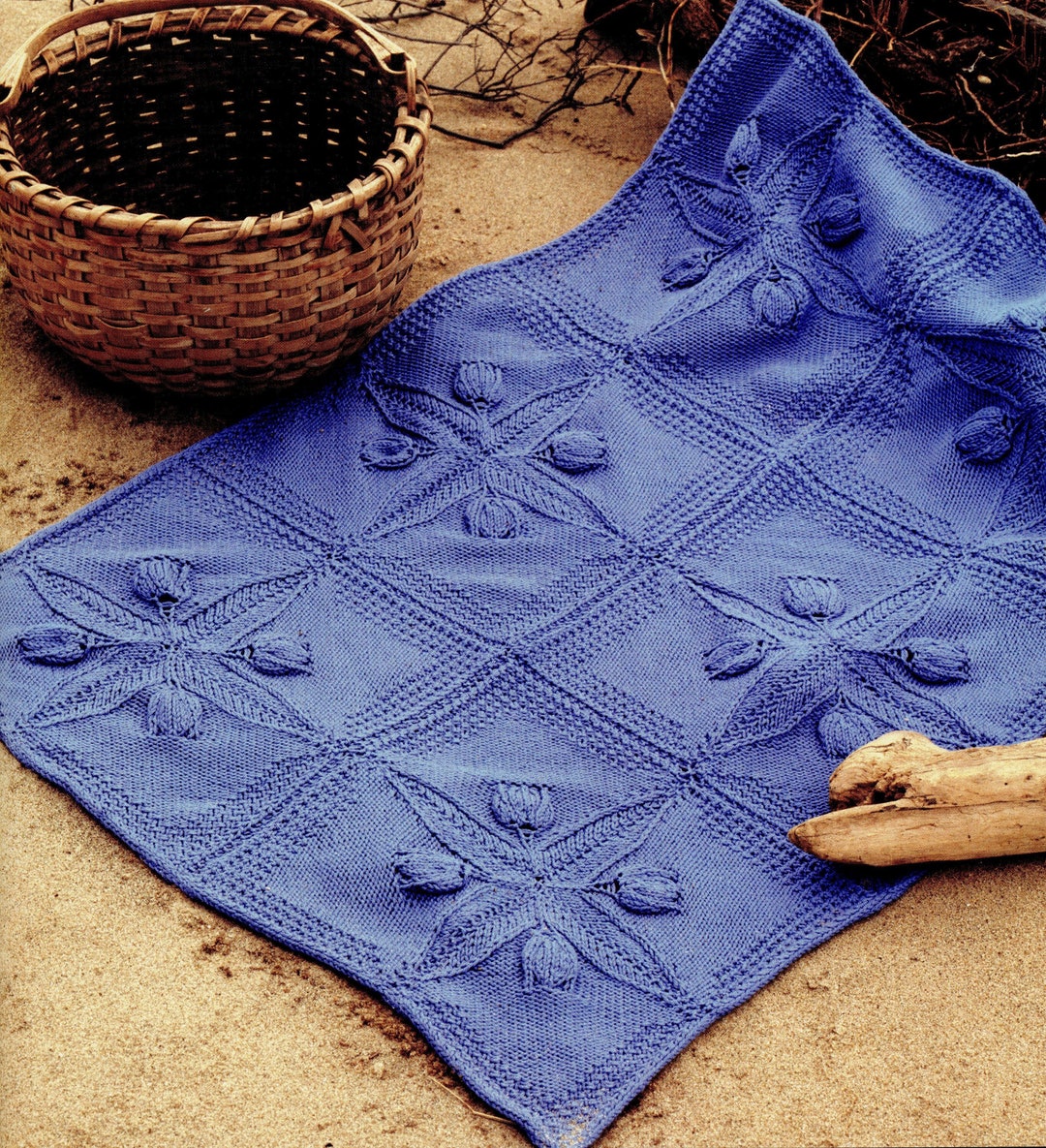 Knit Tulip Flower Blanket - Squares Sampler Afghan - 28 X 43 in ...