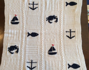Knitting Pattern Nautical Baby Blanket PDF Instant - Etsy UK