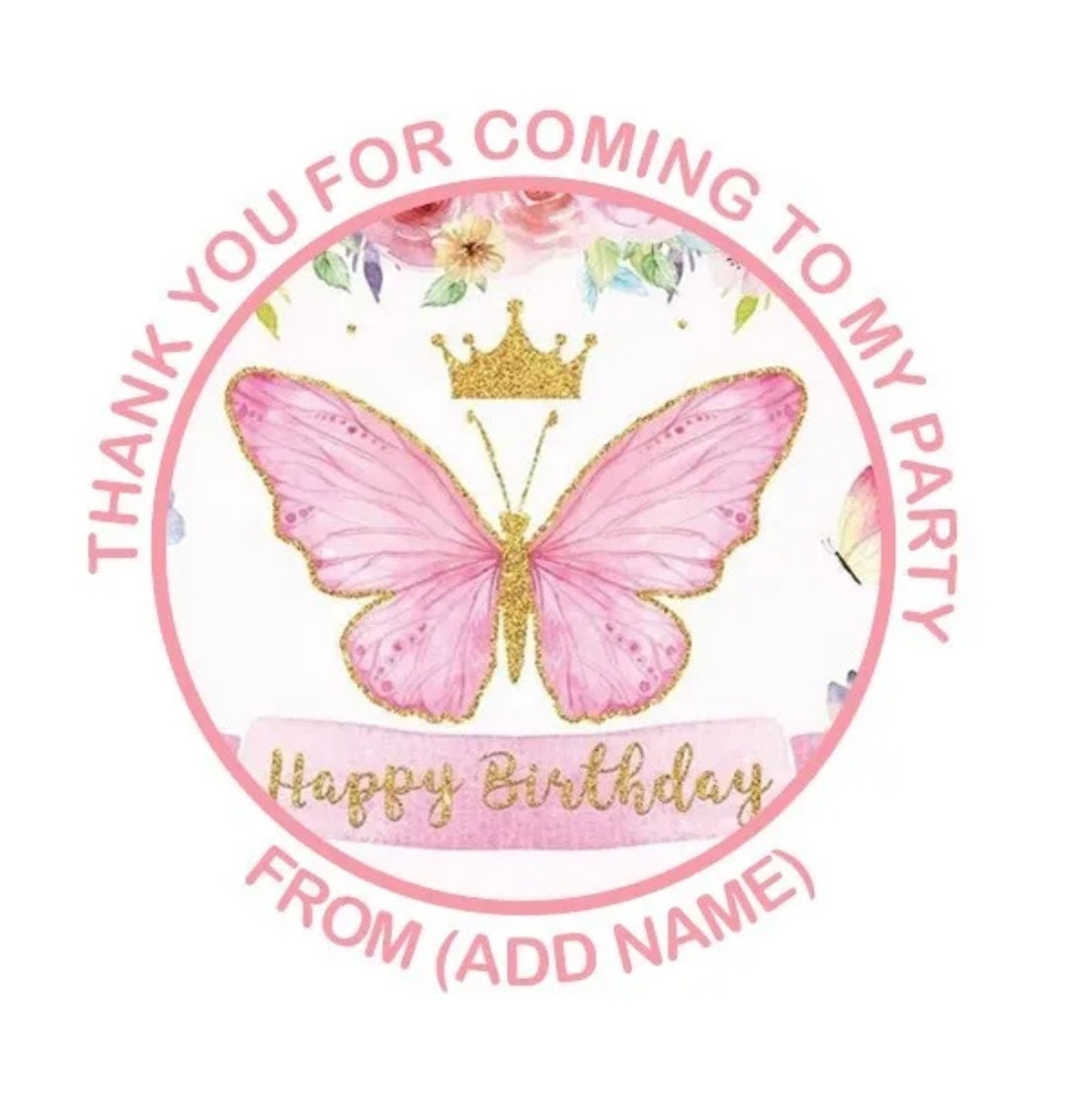 24 X Personalised Butterfly Design Birthday Party/sweet Cone Stickers ...